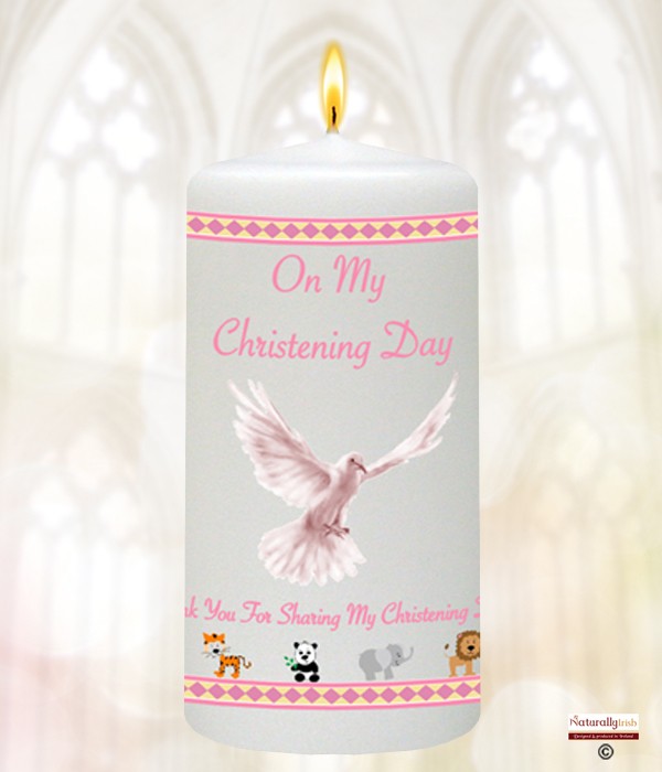 Girl Jungle and Dove Christening Candle (White/Ivory) » Naturally Irish