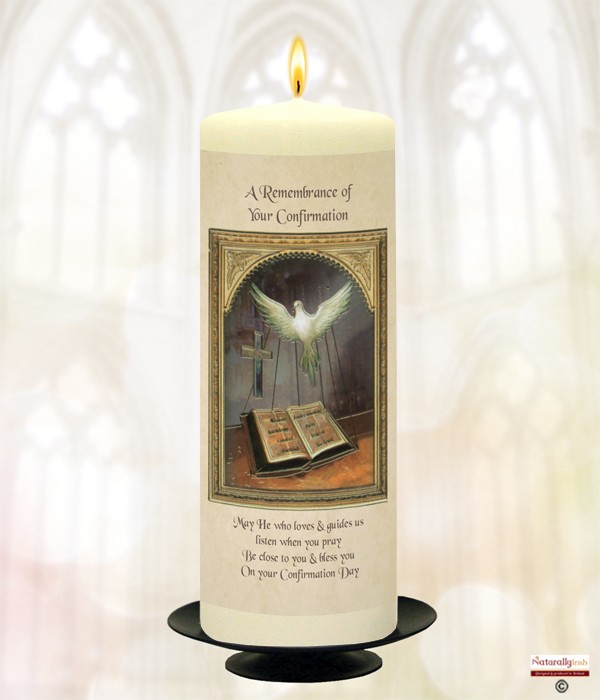 Dove and Bible Gold Confirmation Candle » Naturally Irish