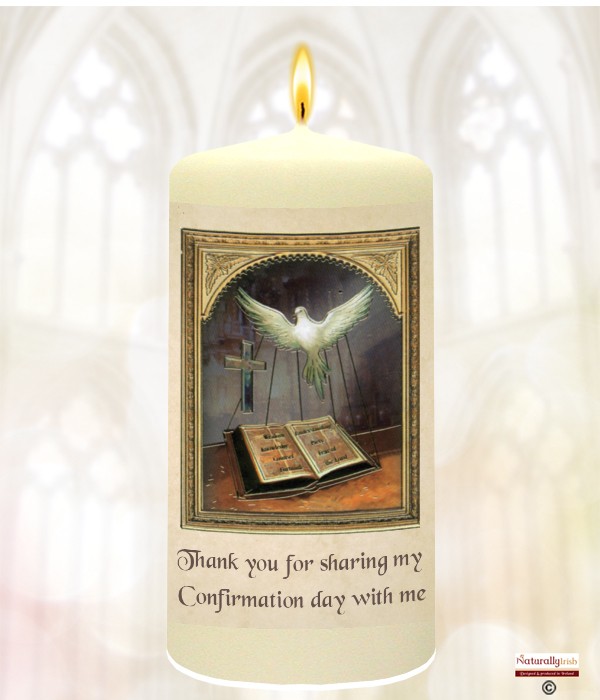 Dove and Bible Gold Confirmation Candle » Naturally Irish