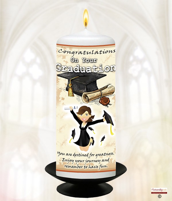Naturally Irish - Graduation - Jumping Girl- 6inch White Candle ...