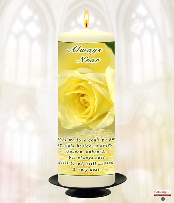 Naturally Irish - Remembrance Roses - Yellow Rose - 9inch White Candle ...