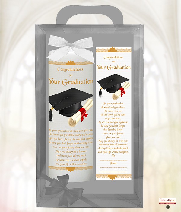 Naturally Irish - Graduation - Cap & Scroll Gold - 9inch White Candle ...
